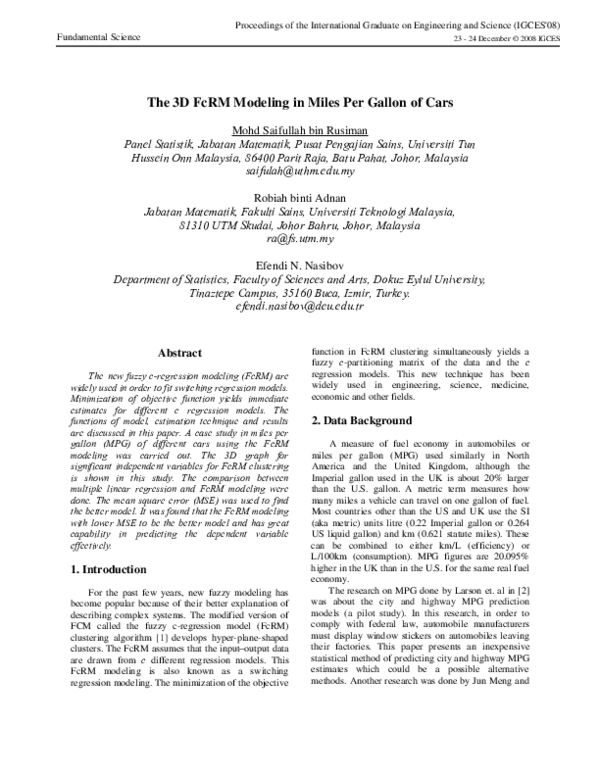 (PDF) The 3d fcrm modeling in miles per gallon of cars