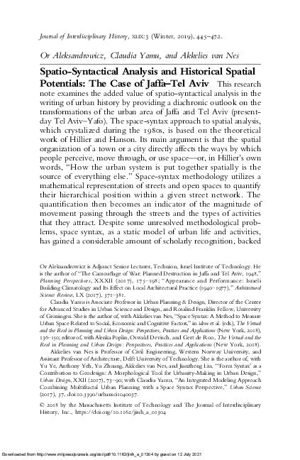 (PDF) Spatio-Syntactical Analysis and Historical Spatial Potentials: The Case of Jaffa–Tel Aviv ...