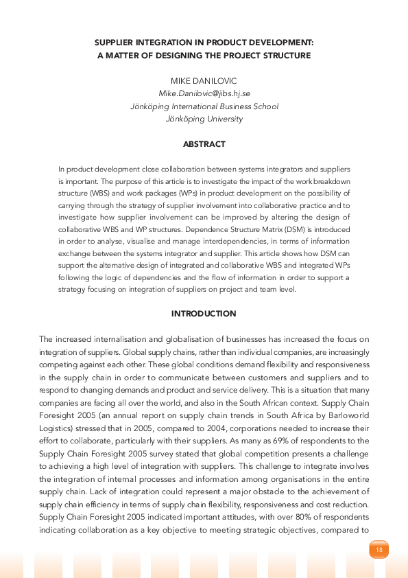 (PDF) Supplier integration in product development: A matter of ...