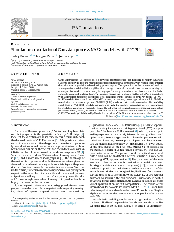 (PDF) Simulation of variational Gaussian process NARX models with GPGPU
