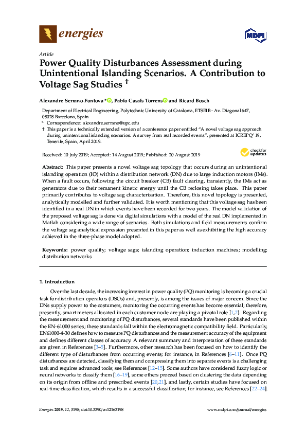 (PDF) Power Quality Disturbances Assessment during Unintentional Islanding Scenarios. A ...
