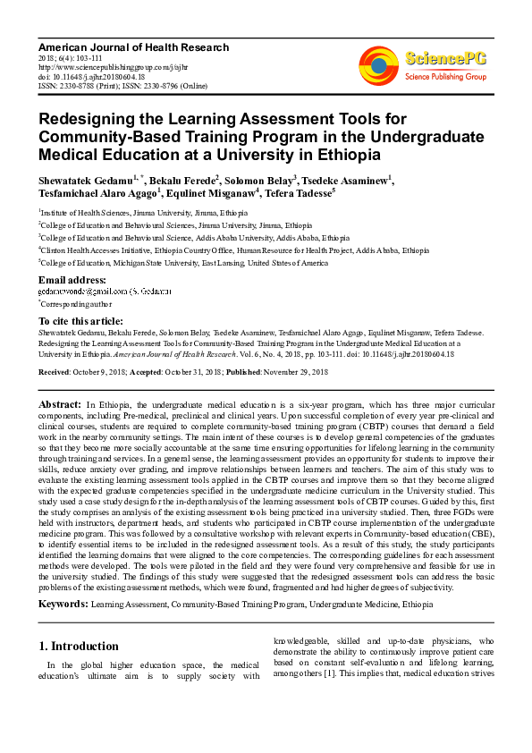 (PDF) Redesigning the Learning Assessment Tools for Community-Based ...