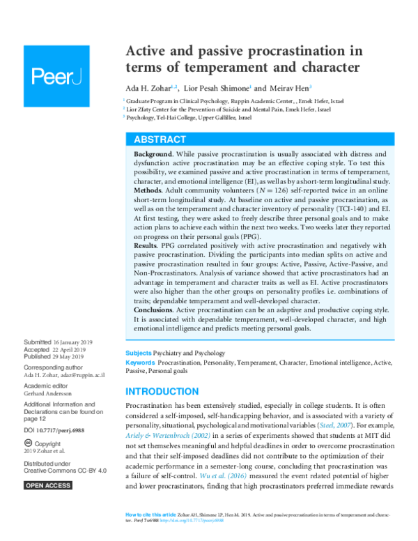 (PDF) Active and passive procrastination in terms of temperament and ...