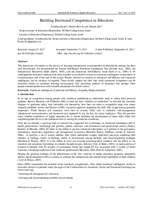 (PDF) Building Emotional Competence in Educators