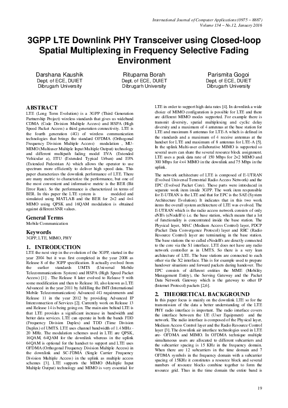 (PDF) 3GPP LTE Downlink PHY Transceiver using Closed-loop Spatial Multiplexing in Frequency ...