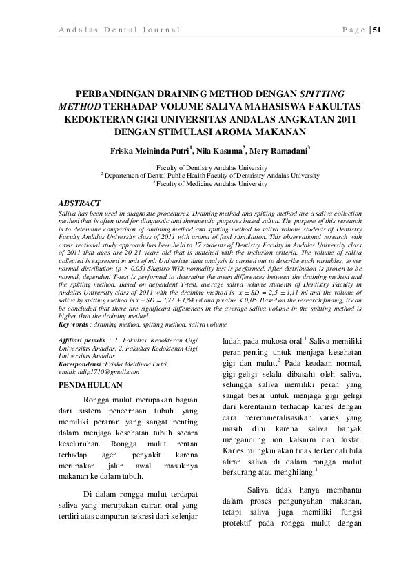 (PDF) Perbandingan Draining Method Dengan Spitting Method Terhadap ...