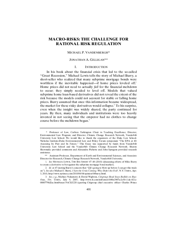 (PDF) Macro Risks: The Challenge for Rational Risk Regulation