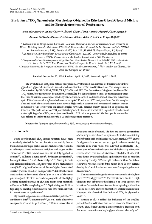 (PDF) Evolution of TiO2 Nanotubular Morphology Obtained in Ethylene ...