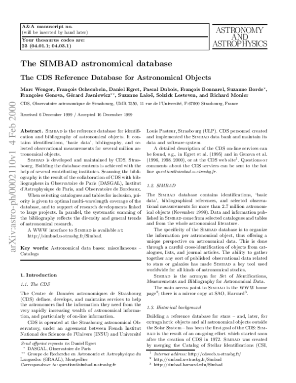 (PDF) The SIMBAD astronomical database