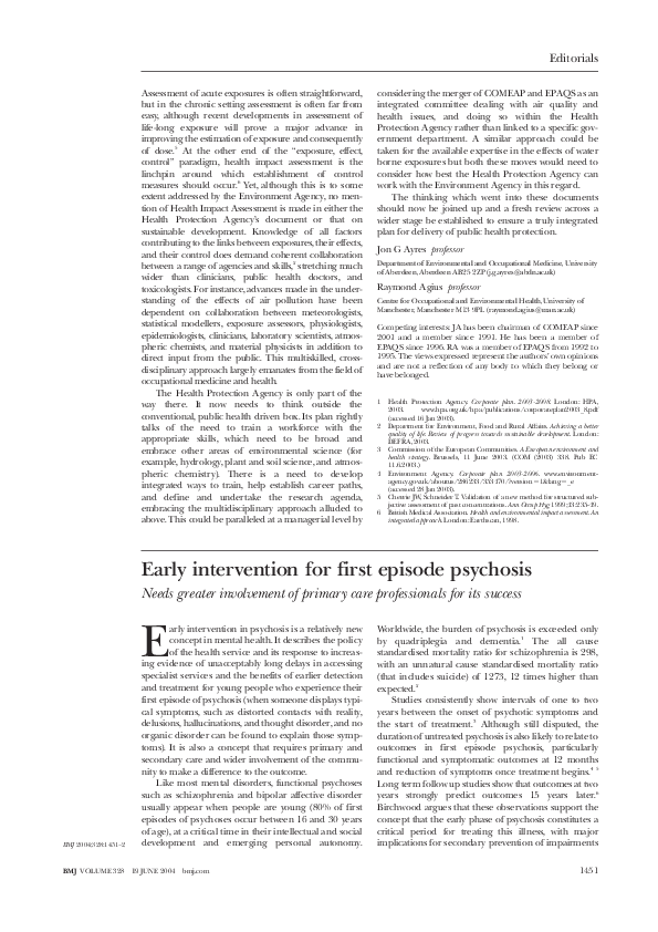 (PDF) Early intervention for first episode psychosis