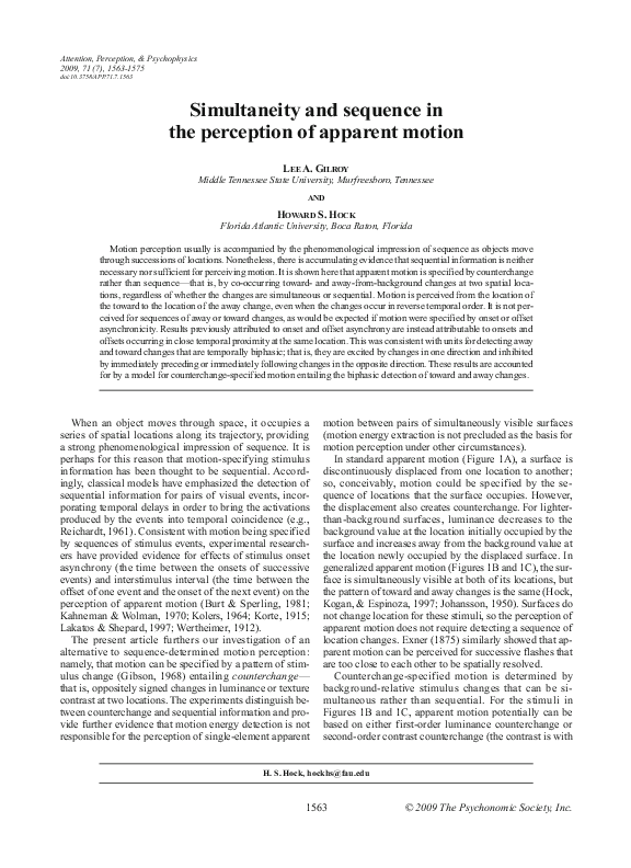 (PDF) Simultaneity and sequence in the perception of apparent motion