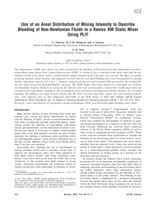 (PDF) Assessing blending of non‐Newtonian fluids in static mixers using ...