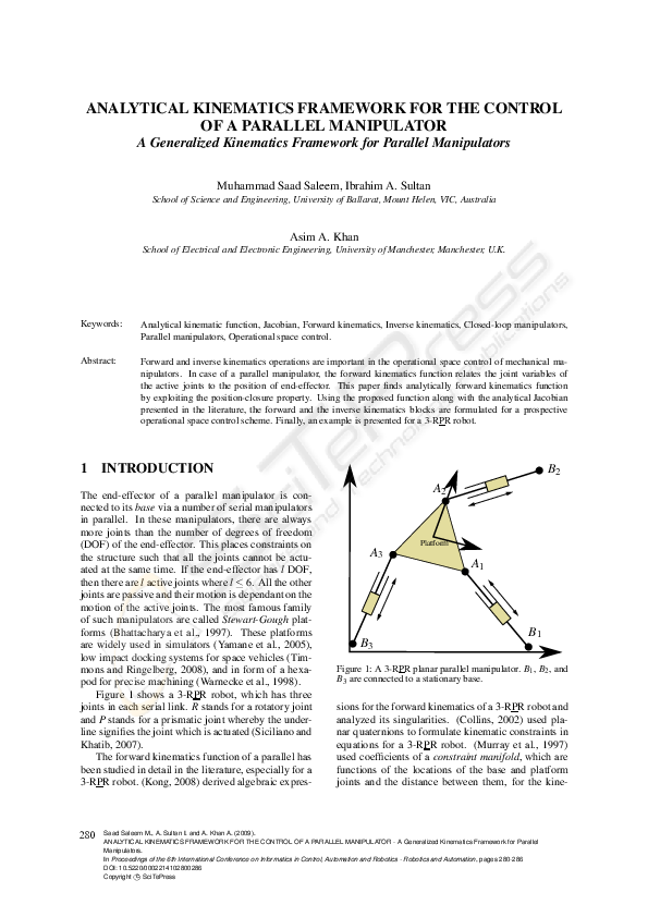 (PDF) Analytical Kinematics Framework for the Control of a Parallel Manipulator - A Generalized ...
