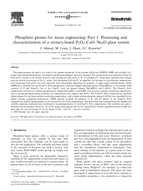 (PDF) Phosphate glasses for tissue engineering: Part 2. Processing and ...