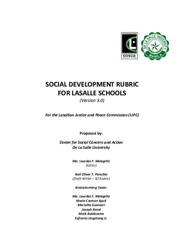 (PDF) Social Development Rubric for Philippine Lasallian Schools