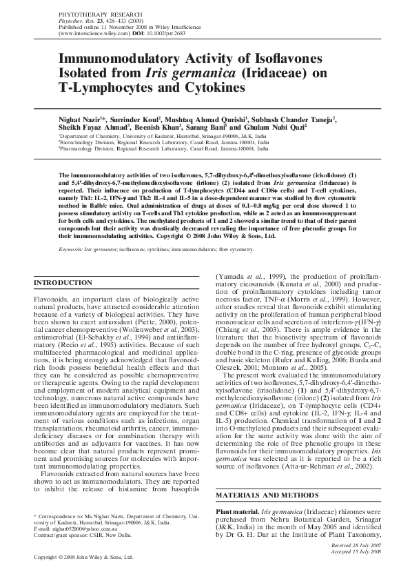 (PDF) Immunomodulatory activity of isoflavones isolated from Iris ...