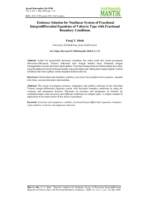 Pdf Existence Solution For Nonlinear System Of Fractional Integrodifferential Equations Of