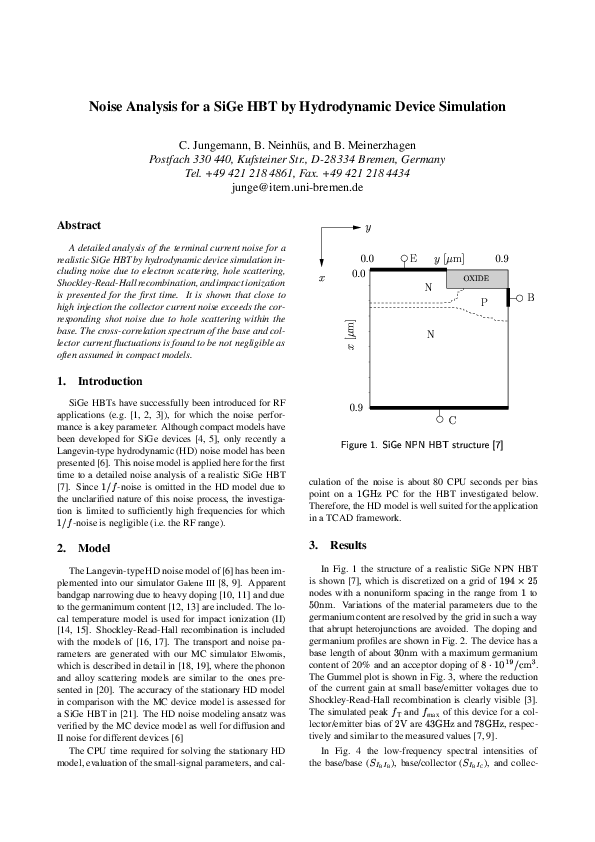 (PDF) Noise Analysis for a SiGe HBT by Hydrodynamic Device Simulation | B. Meinerzhagen ...