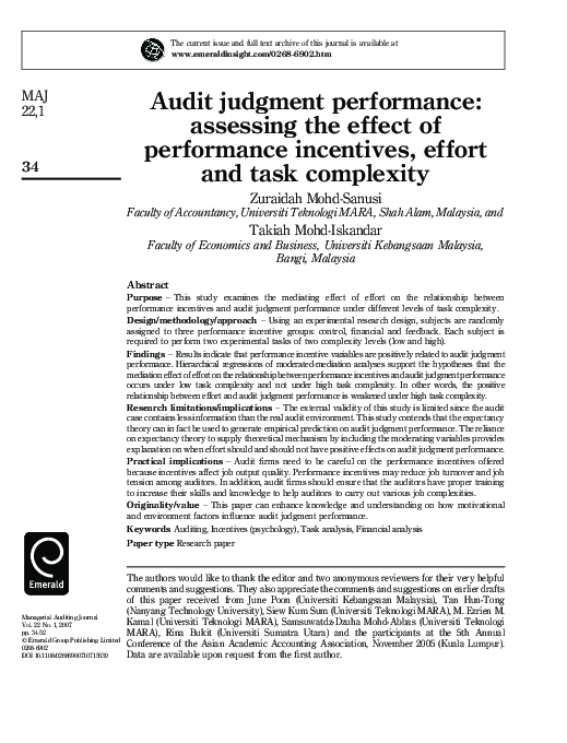 (PDF) Audit judgment performance: assessing the effect of performance ...