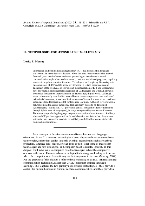 (PDF) ICT's Role in Second Language Literacy Development