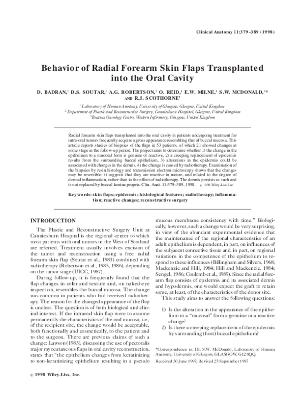 (PDF) Behavior of radial forearm skin flaps transplanted into the oral ...