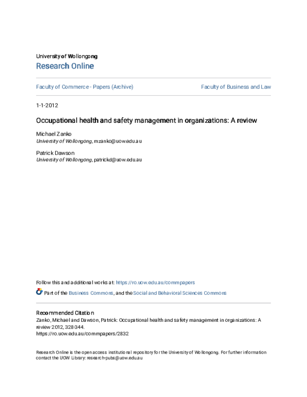 (PDF) Occupational Health and Safety Management in Organizations: A Review