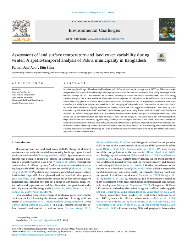 (PDF) Assessment of land surface temperature using multiple landsat ...