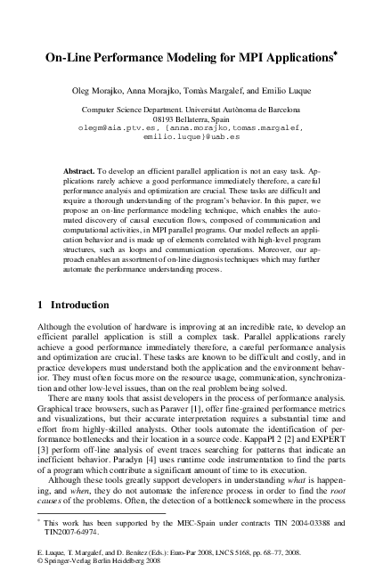 Pdf On Line Performance Modeling For Mpi Applications E Fadón