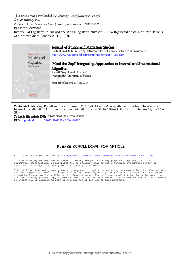 (PDF) Russell King and Ronald Skeldon, 'Mind the Gap' Integrating ...