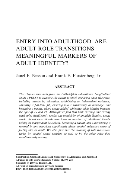 (PDF) Entry into Adulthood: Are Adult Role Transitions Meaningful ...