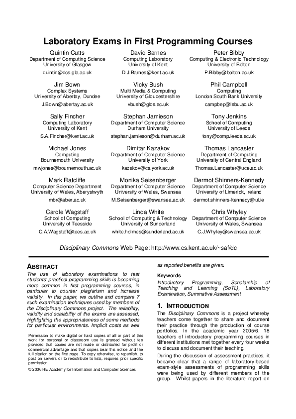 (PDF) Laboratory Exams in First Programming Courses