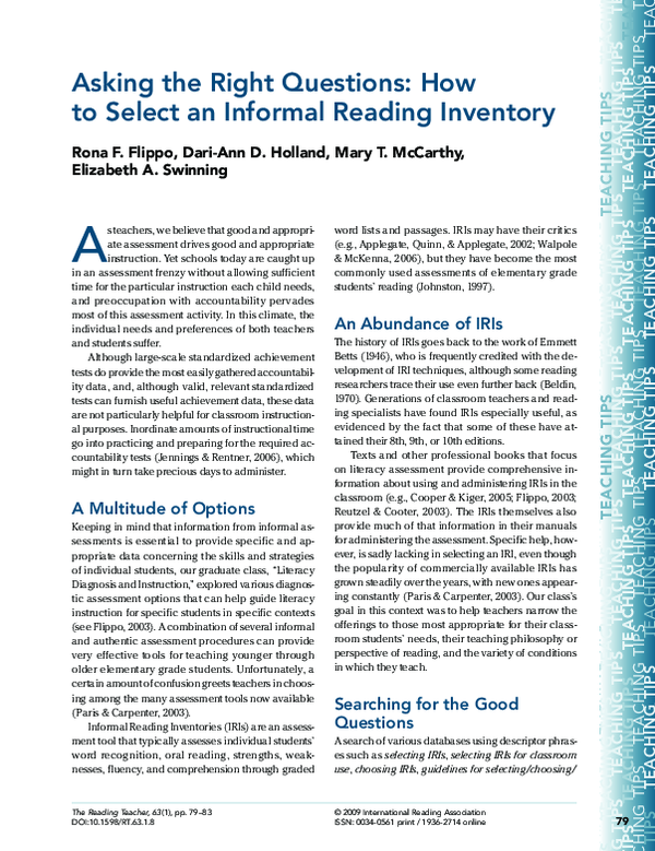 (PDF) Asking the Right Questions: How to Select an Informal Reading ...
