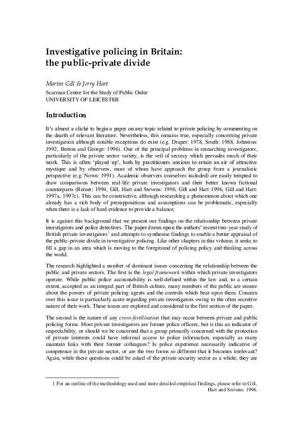 (PDF) Gill & Hart (1999) Investigative policing in Britain: the public ...