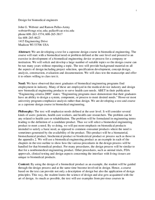 (PDF) Design for biomedical engineers