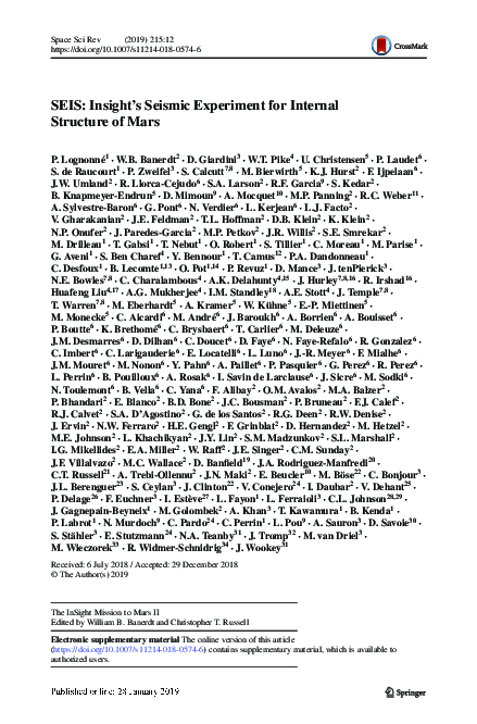 (PDF) SEIS: Insight’s Seismic Experiment for Internal Structure of Mars