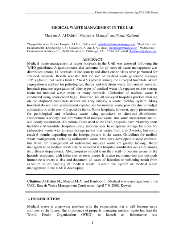 (PDF) Medical waste management in the UAE