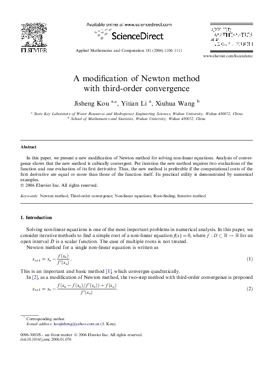 (PDF) A modification of Newton method with third-order convergence