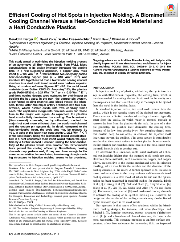 (PDF) Efficient cooling of hot spots in injection molding. A biomimetic ...