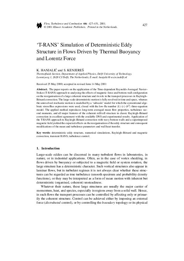 (PDF) T-RANS'Simulation of Deterministic Eddy Structure in Flows Driven ...