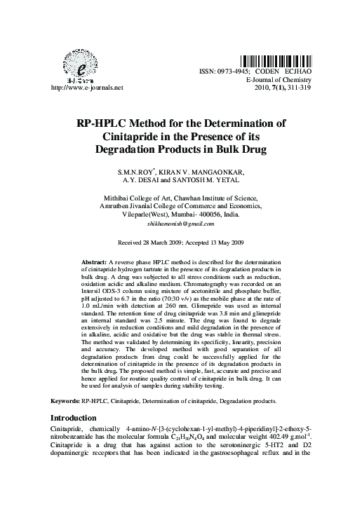 (PDF) RP-HPLC Method for the Determination of Cinitapride in the ...