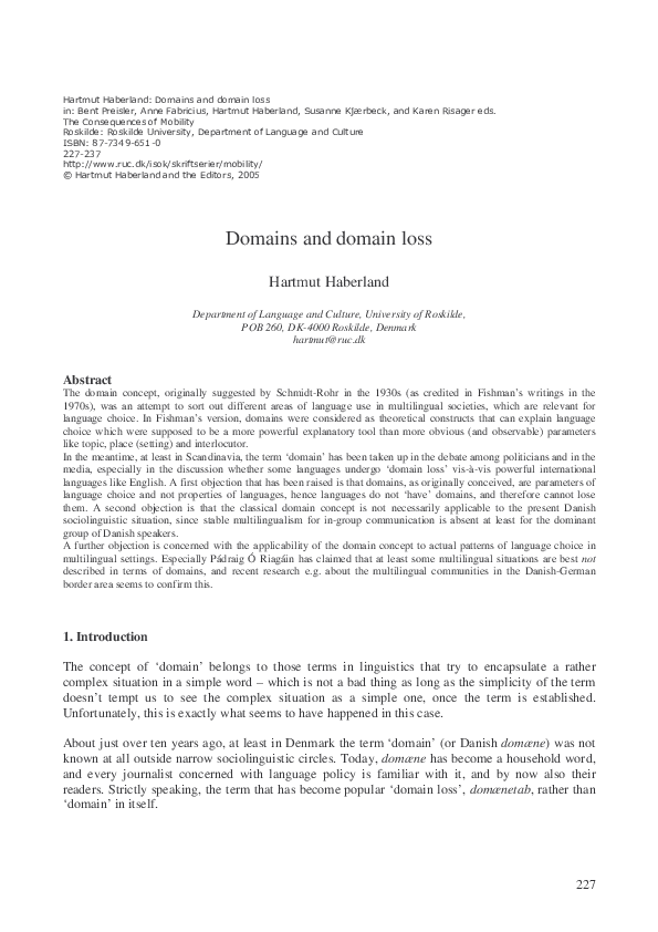(PDF) Domains and domain loss