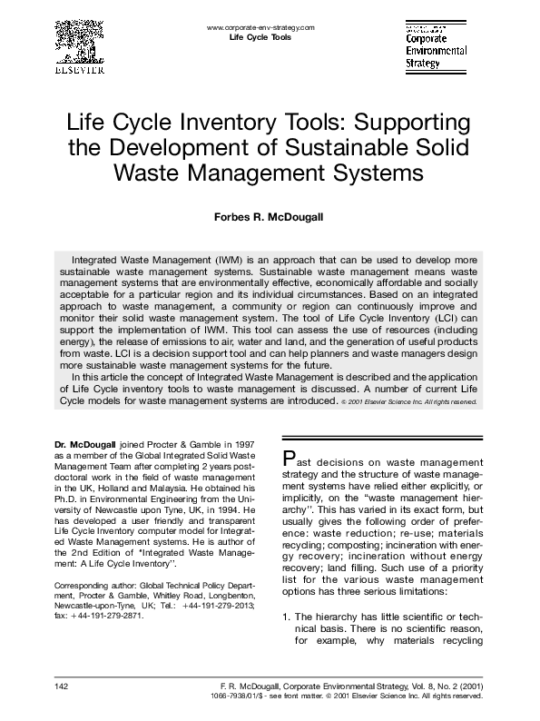 (PDF) Life Cycle Inventory Tools: Supporting the Development of ...