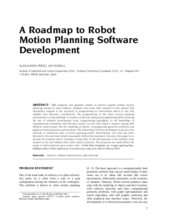 (PDF) A Roadmap to Robot Motion Planning Software Development