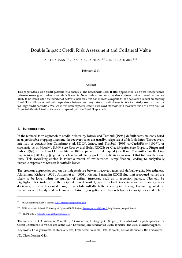 (PDF) Double impact: credit risk assessment and collateral value