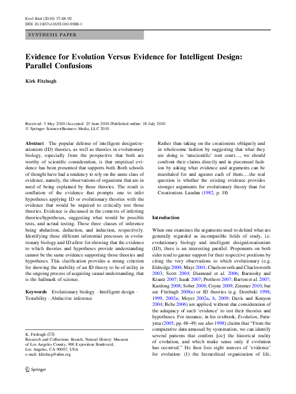 (PDF) Evidence for Evolution Versus Evidence for Intelligent Design ...