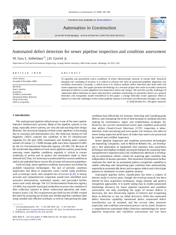 Pdf Automated Defect Detection For Sewer Pipeline Inspection And