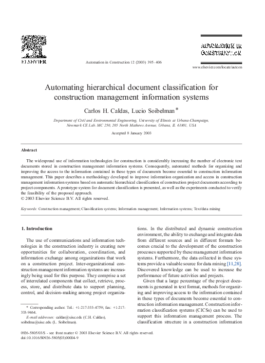 (PDF) Automating hierarchical document classification for construction ...