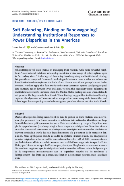 (PDF) Soft Balancing, Binding or Bandwagoning? Understanding ...