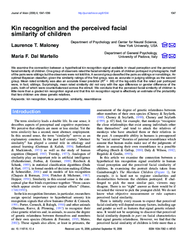 (PDF) Where are kin recognition signals in the human face?
