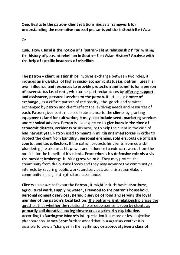 (PDF) Patron Client relationships